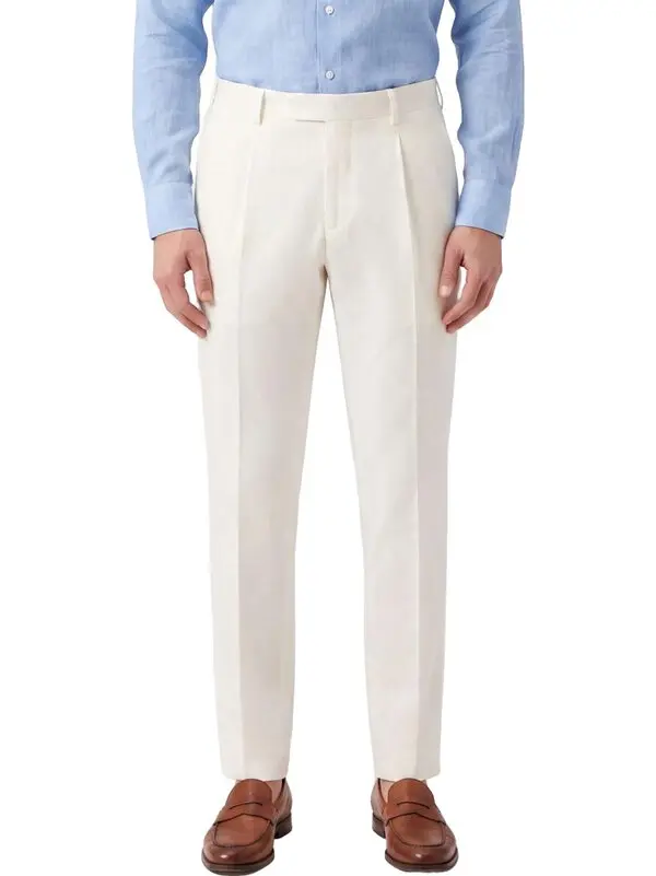 PT TORINO Pleated Slim Fit Tailored Trousers In Stretch Cotton - White