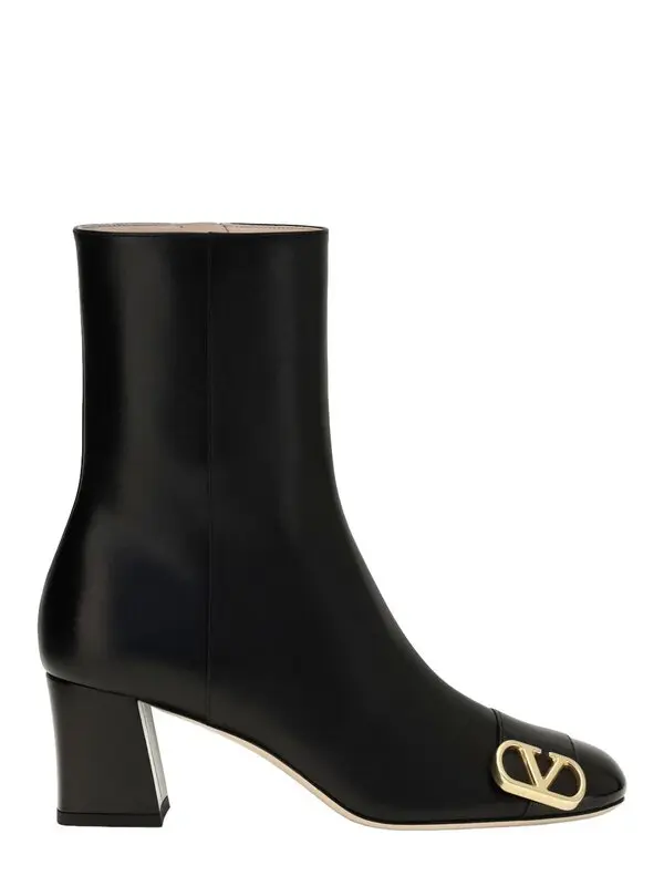 Valentino Garavani Vlogo Signature Block Heel Ankle Boots - Black