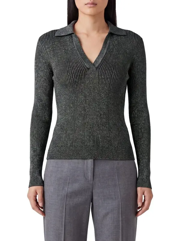 ROBERTO COLLINA Ribbed Knit Polo Shirt - Black