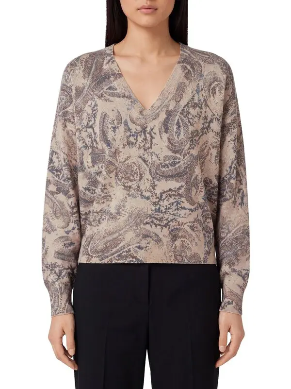 Liu Jo Paisley V-neck Sweater - Beige