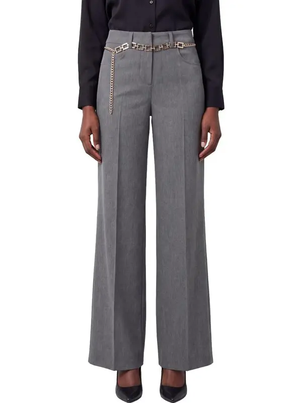 Liu Jo Lyocell Palazzo Trousers With Jewelled Belt - Grey