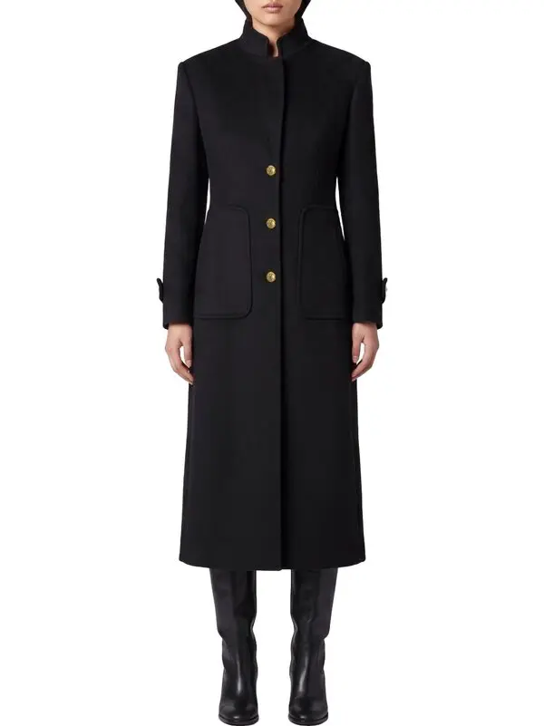 Pinko Single-breasted Long Coat In Wool And Cashmere Blend - Black