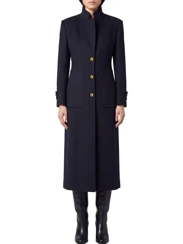 Pinko Single-breasted Long Coat In Wool And Cashmere Blend - Blue