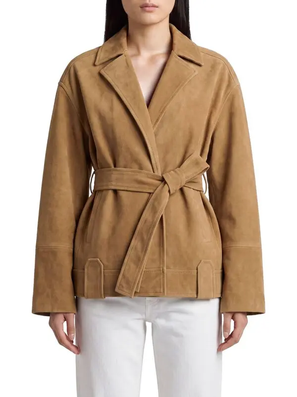Khaite Suede Lambskin Robe Jacket With Belt - Green