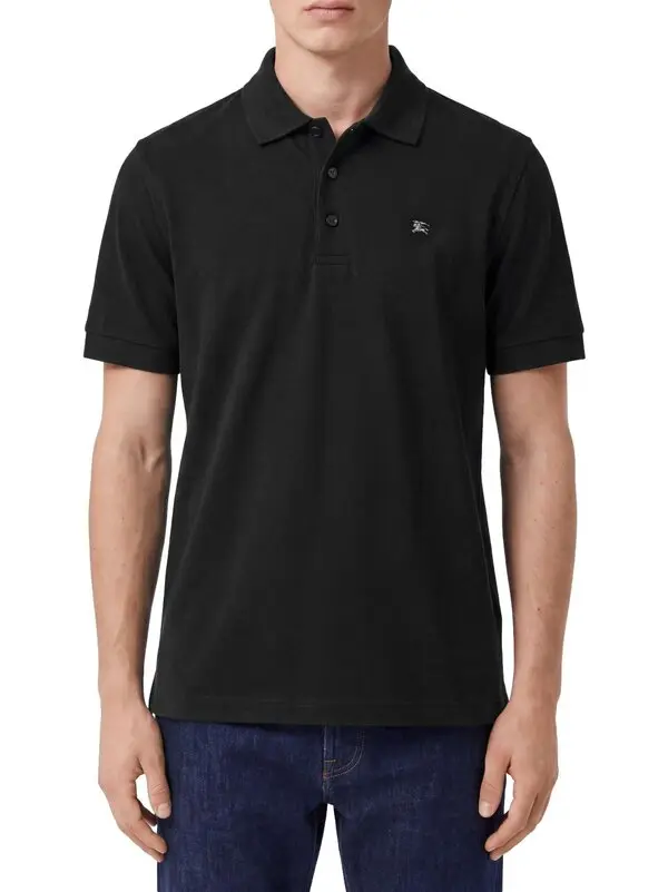 Burberry Polo Shirt In Cotton Piqué With Embroidered Ekd Logo - Black