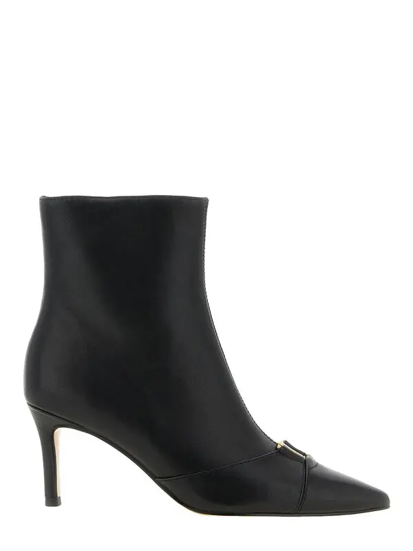 TWINSET Sheepskin Ankle Boots With Stiletto Heel And Metallic Logo - Black