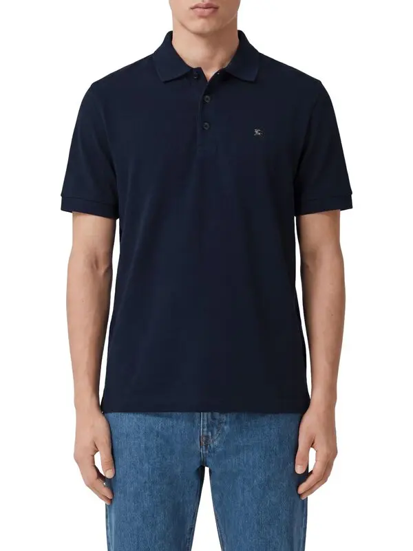 Burberry Polo Shirt In Cotton Piqué With Embroidered Ekd Logo - Navy