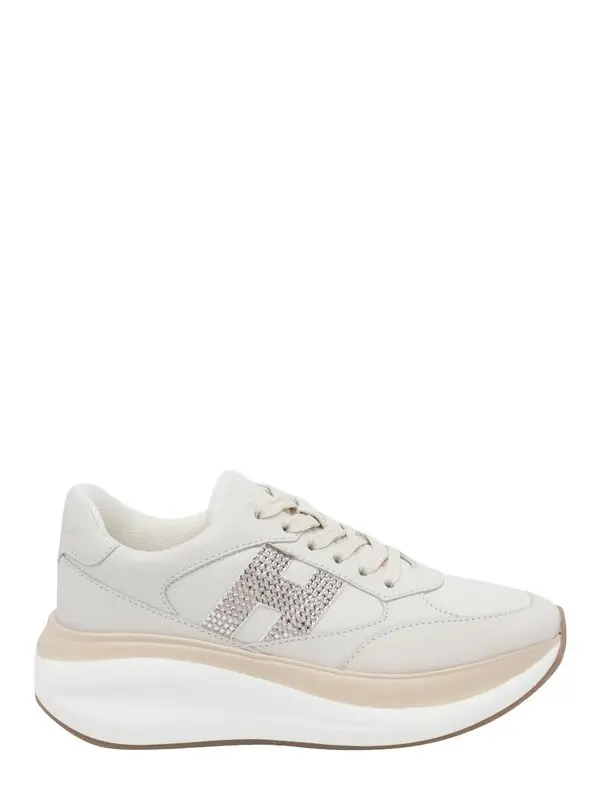 Hogan Maxi I Active Leather Sneakers With Rhinestone H Logo - White