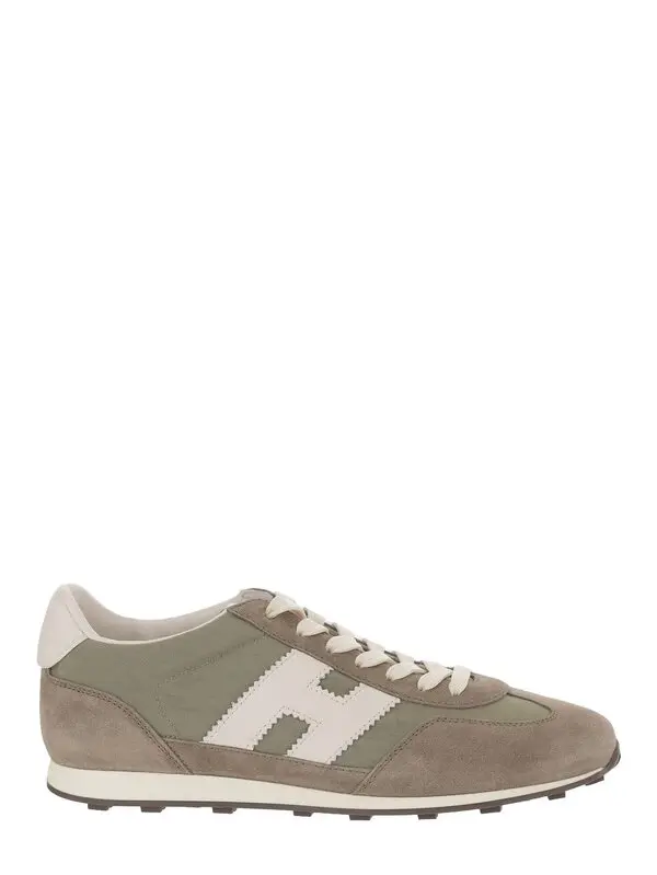 Hogan Athletic Leather And Mesh Sneakers With Notched Sole - Green