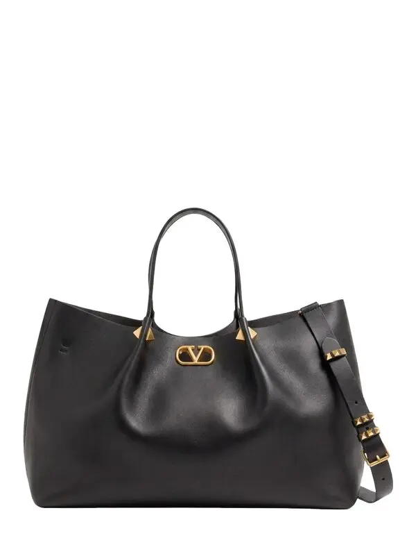 Valentino Garavani Leather Shoulder Bag With Gold Tone Hardware - Black