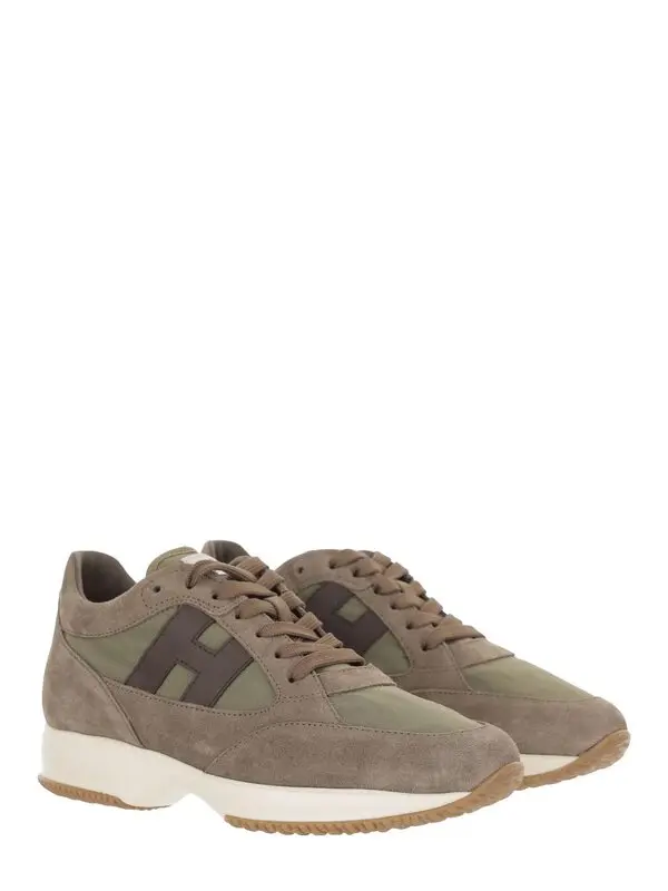 Hogan Suede And Mesh Sneakers With Side Logo - Beige