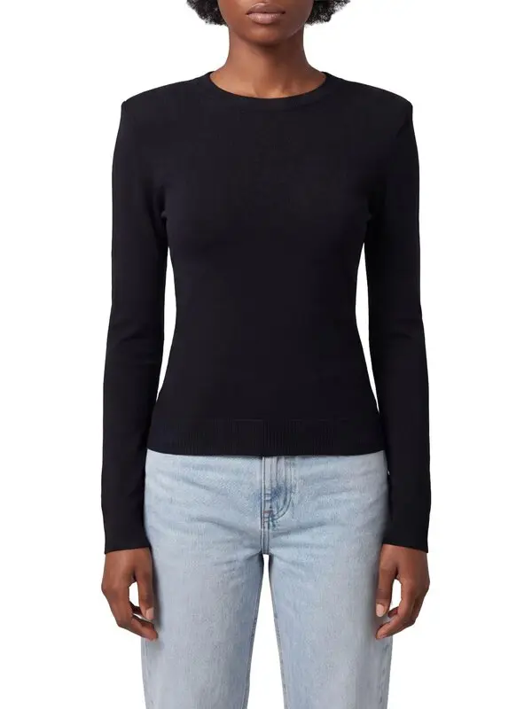 DONDUP Slim Fit Crewneck Jumper With Padded Shoulders - Black