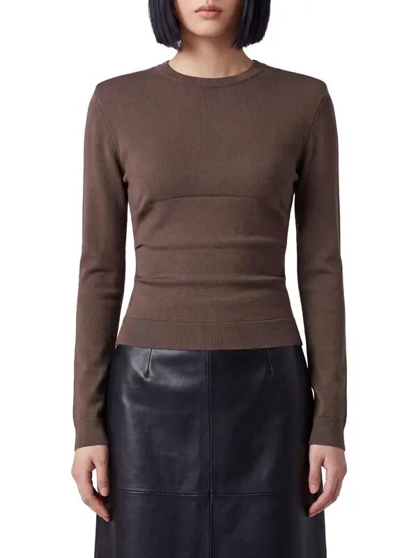 DONDUP Slim Fit Crewneck Jumper With Padded Shoulders - Brown