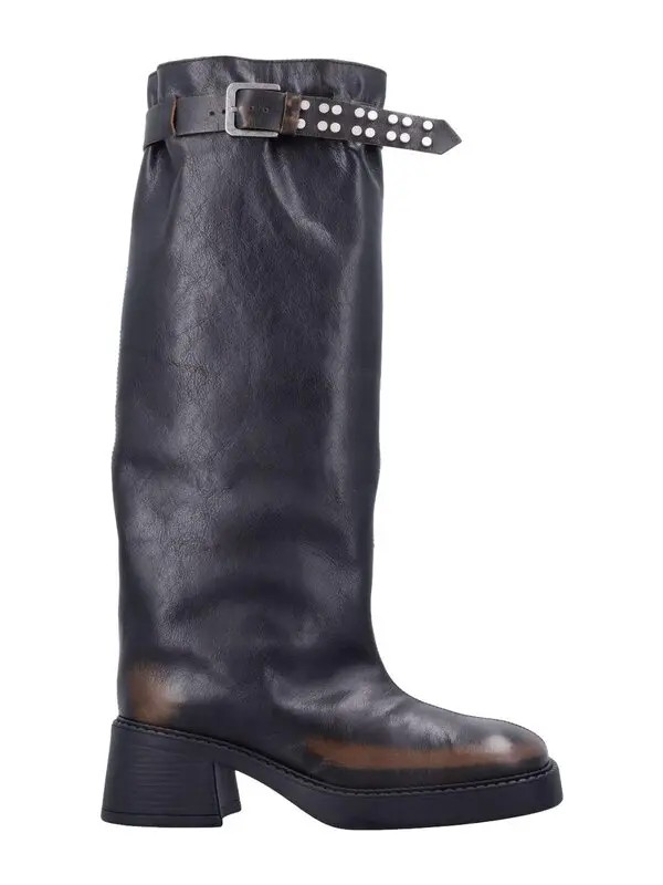 MIISTA Knee-high Buckled Boots - Burnt
