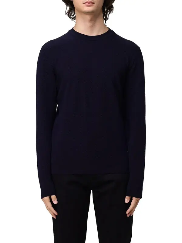 BROOKSFIELD Two-tone Crewneck Jumper In Jersey With Ribbed Trims - Blue