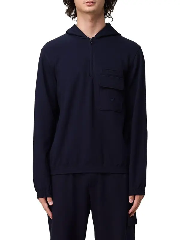 Emporio Armani Hooded Jersey Sweatshirt With Patch Pockets - Blue