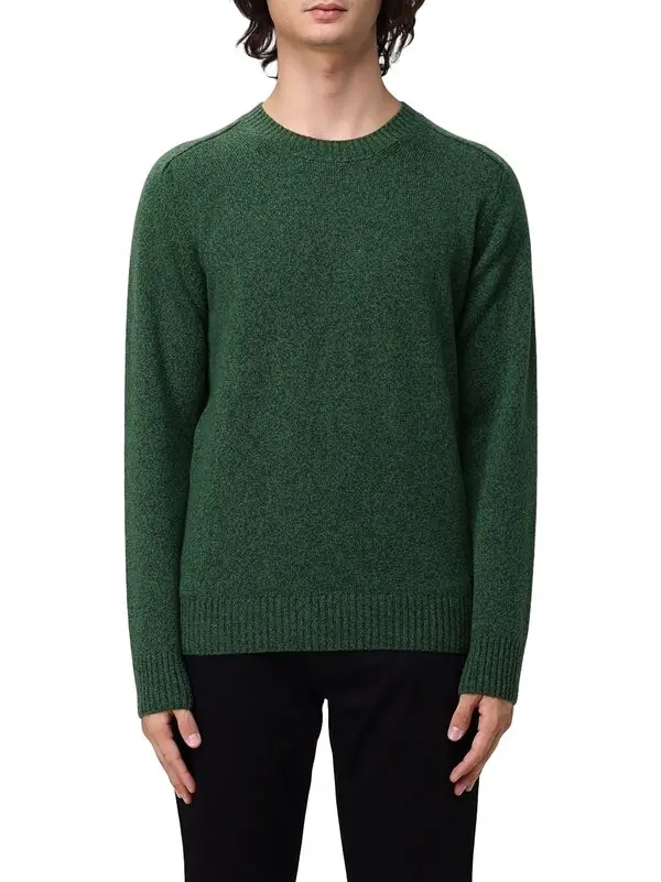 BROOKSFIELD Pure Wool Crew-neck Jumper With Ribbed Trims - Green