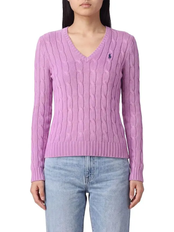 Polo Ralph Lauren Slim Fit V-neck Cotton Jumper With Embroidered Pony Logo - Pink