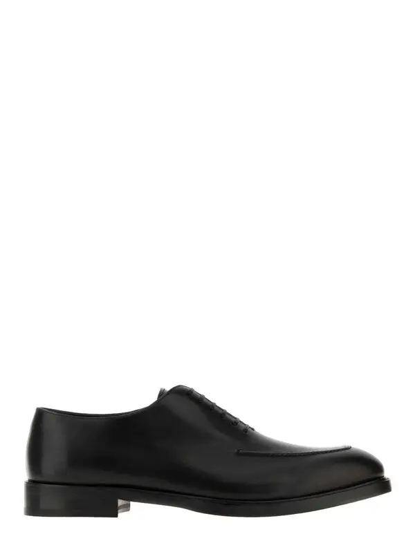 FERRAGAMO Smooth Calf Leather Raised Apron Toe Oxford Shoes - Black