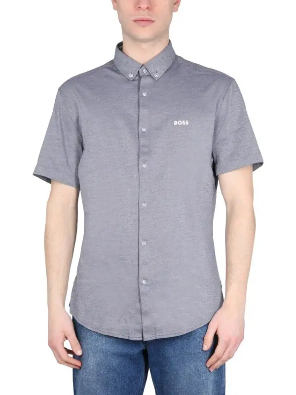 BOSS Logo Button Down Collar Shirt - Grey