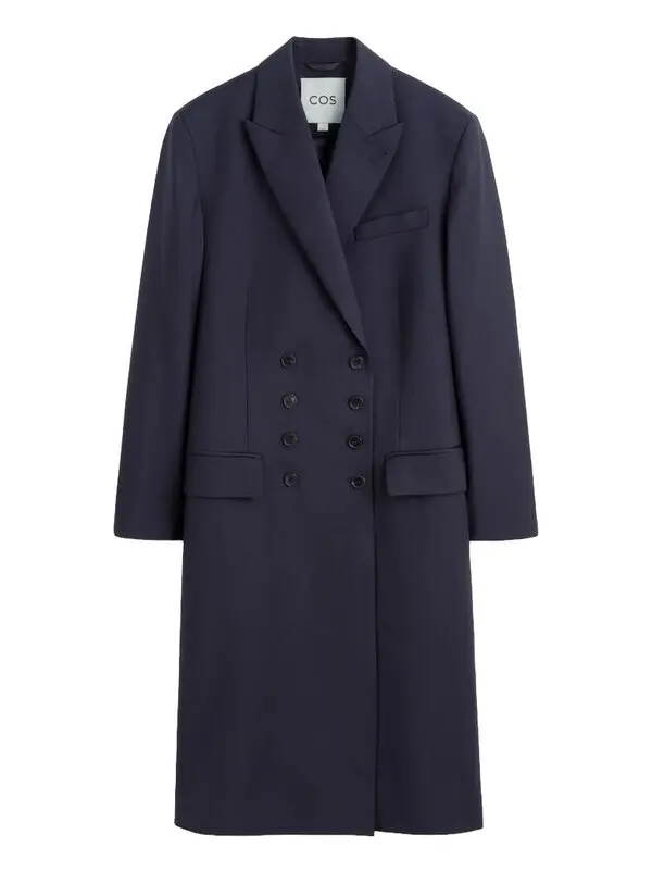 Cos Double-breasted Wool Longline Blazer - Navy