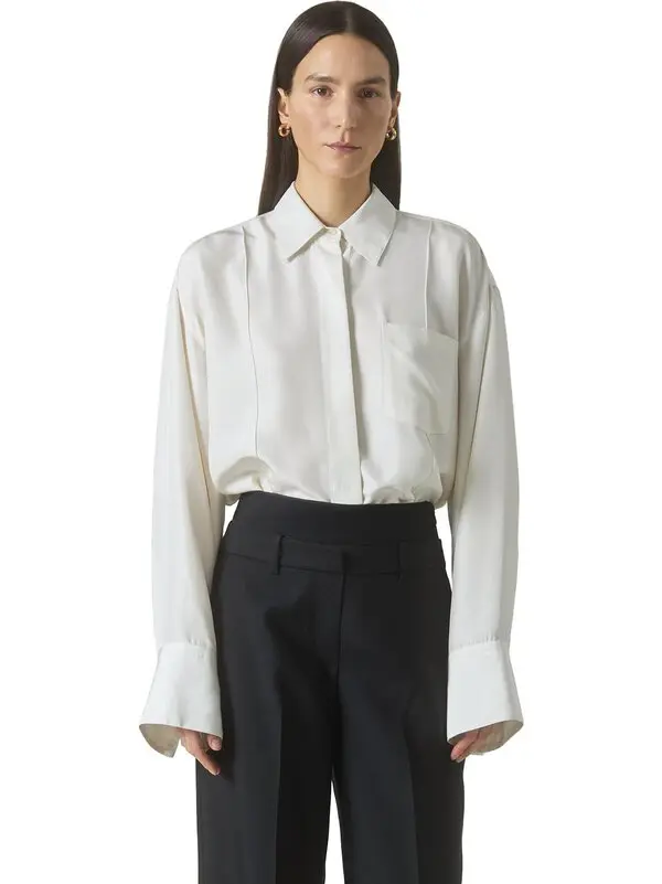 HEIRLOME Francis Silk Shantung Oversized Button-down Shirt - Ivory