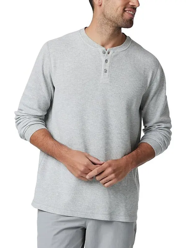 Vuori Waffle Cotton Blend Henley Shirt - Light Heather Grey