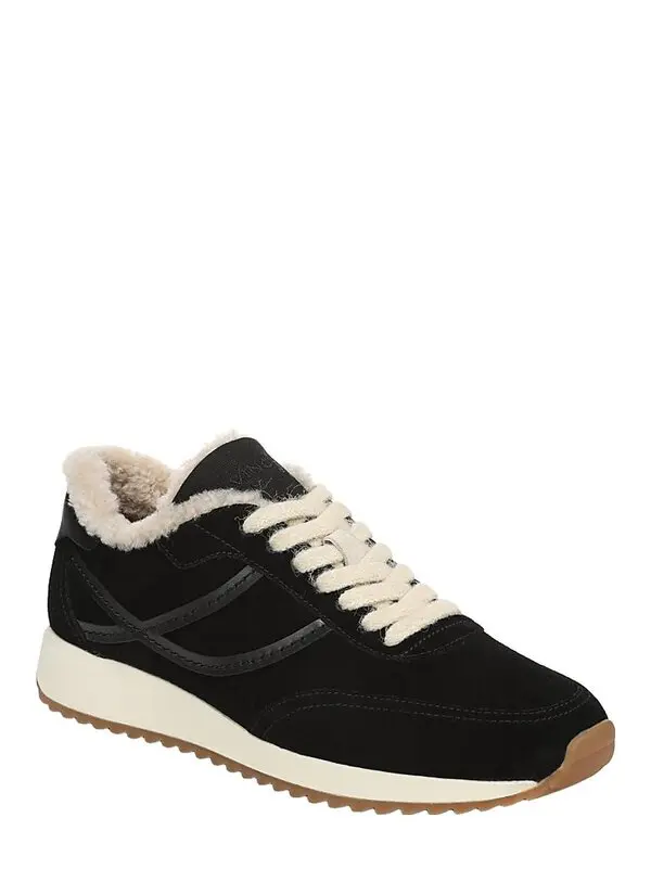Vince Santa Monica Shearling Lined Suede Sneakers - Black Soft Leather