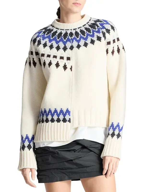 SAINT ART Neil Wool Crewneck Fair Isle Sweater - Ivory Multi