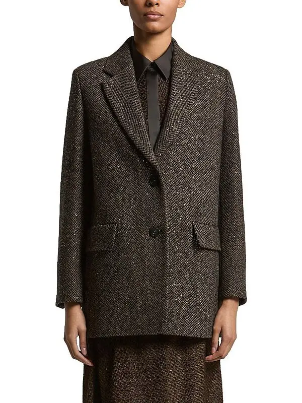 Peserico Wool Blend Sequin Herringbone Blazer - Deep Brown