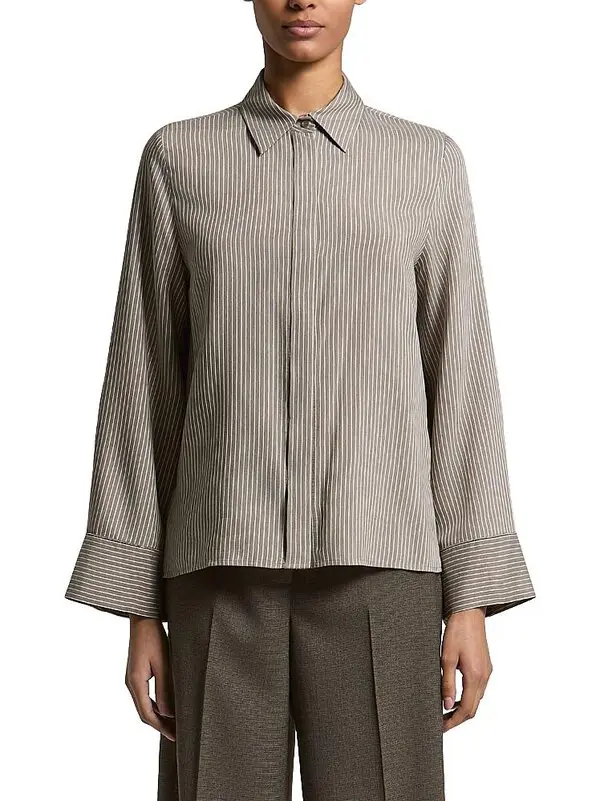 Peserico Printed Melange Leaf Collar Shirt - Deep Brown