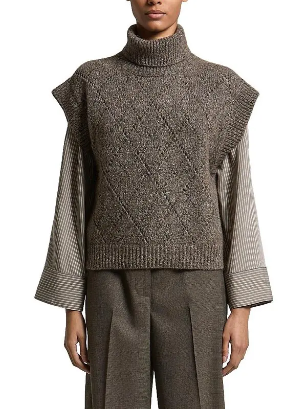 Peserico Micro Sequin Rib Knit Turtleneck Sweater - Deep Brown