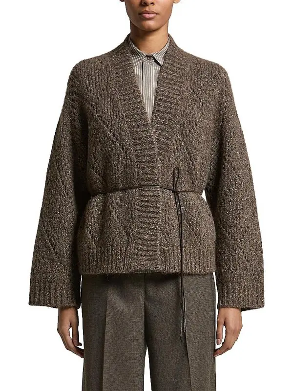 Peserico Knitted Open Front Sweater With Belt - Deep Brown