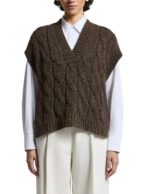 Peserico Cable Knit Extended Sleeve Sweater - Deep Brown