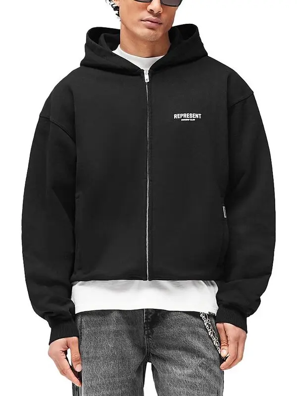 REPRESENT Owners Club Logo Zip Cotton Hoodie - Black