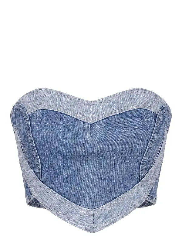 MODENAIRE Strapless Heart-shaped Denim Corset Top - Blue