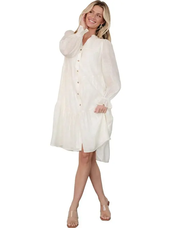 POLAGRAM Brenna Button Midi Dress - Cream