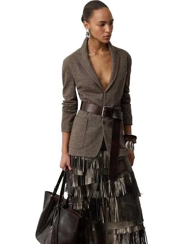 Ralph Lauren Belinda Metallic Lambskin Tiered Fringe Skirt - Bronze