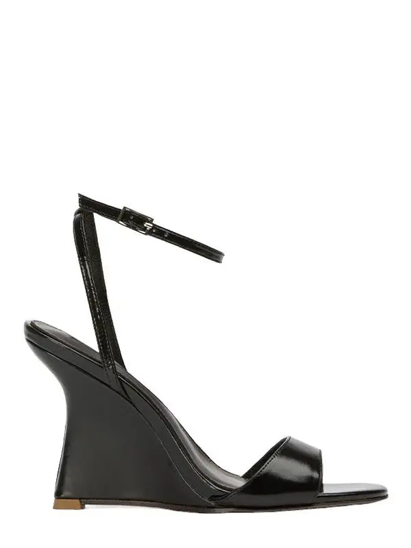 TONY BIANCO Minty Leather Wedge Sandals With Sculptural Heel - Black Crinkle