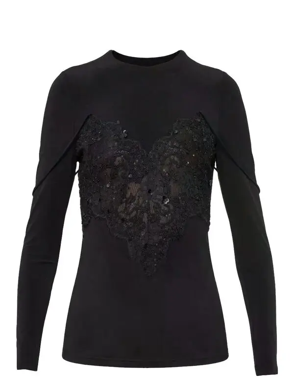 NISSA Tencel And Wool Lace Corset Top - Black