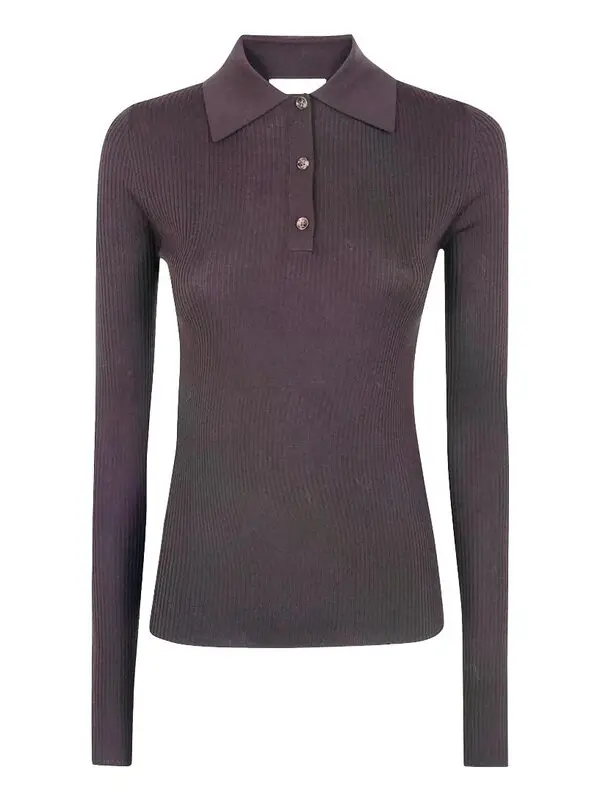 JCSOPHIE Ribbed Knit Polo Sweater - Brown