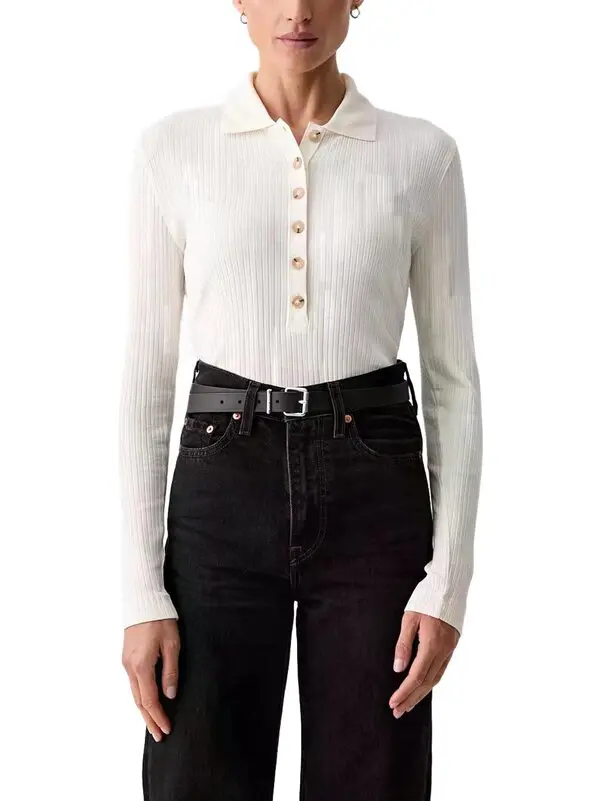 Marc O'polo Ribbed Knit Long-sleeve Polo Shirt - White