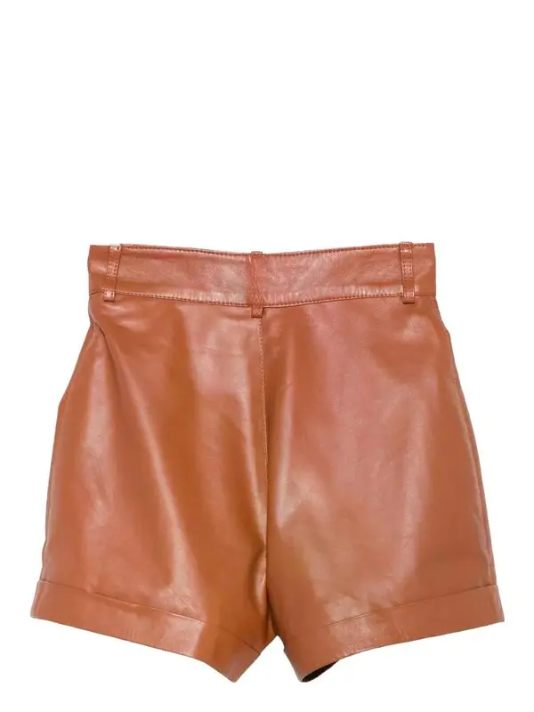 MANOKHI Pleated Leather Shorts - Brown