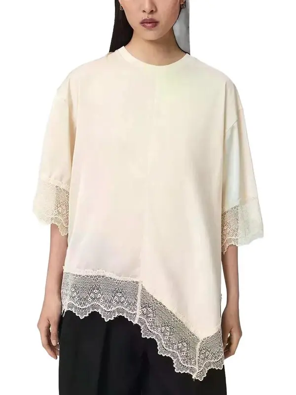 ALLSAINTS Lenny Lace Trim Asymmetric T-shirt - Neutrals