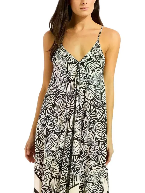 Seafolly Shell Print Handkerchief Hem Midi Dress - White