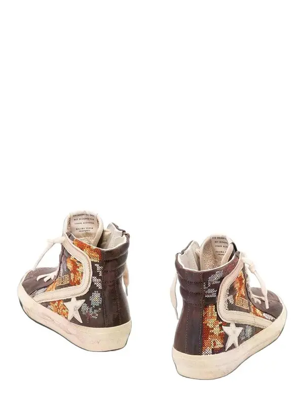 GOLDEN GOOSE Slide Sneakers With Multicolor Embroidery - Brown