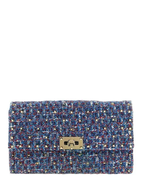 Valentino Garavani Rockstud Spike Tweed Shoulder Bag - Blue