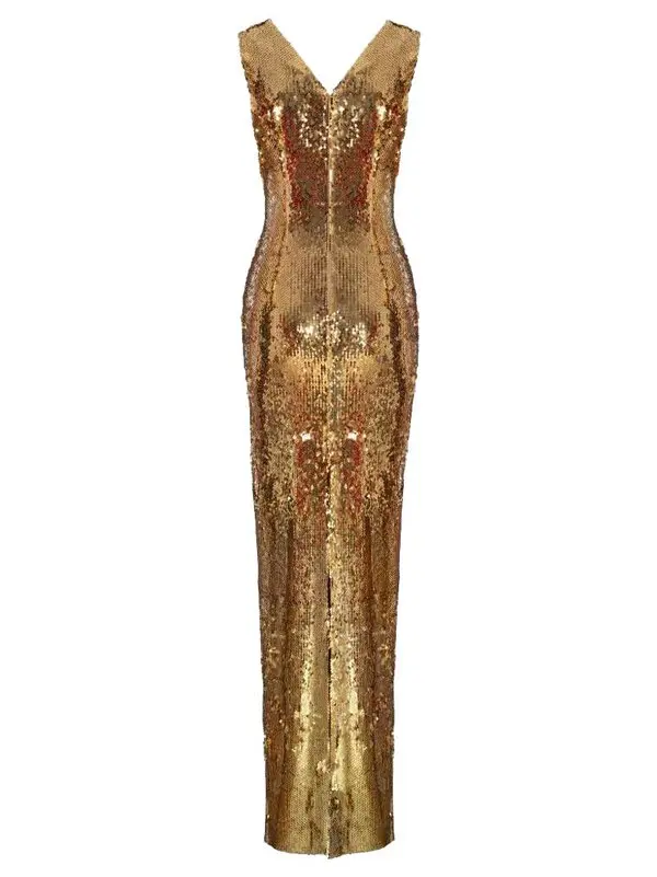 V:PM ATELIER Sequin-embellished Cowl-neck Maxi Dress - Gold