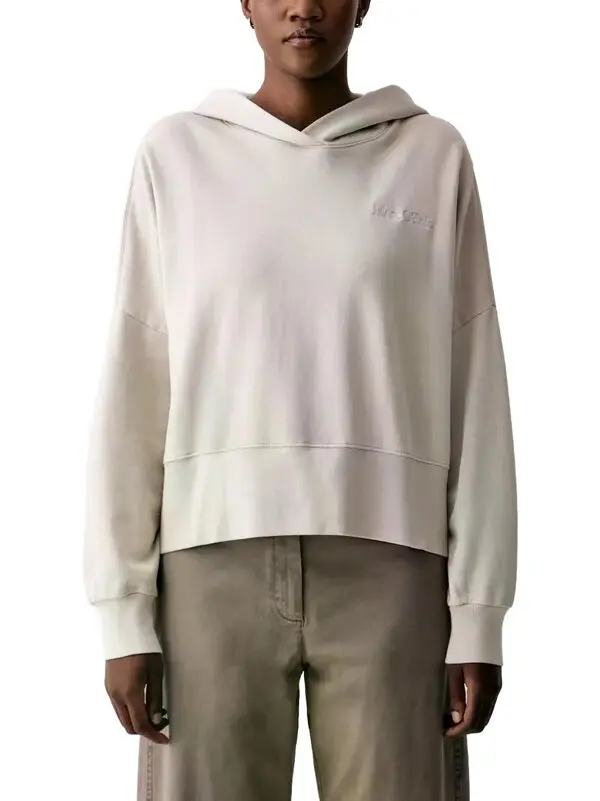Marc O'polo Dropped Shoulder Embroidered Hoodie - Neutrals