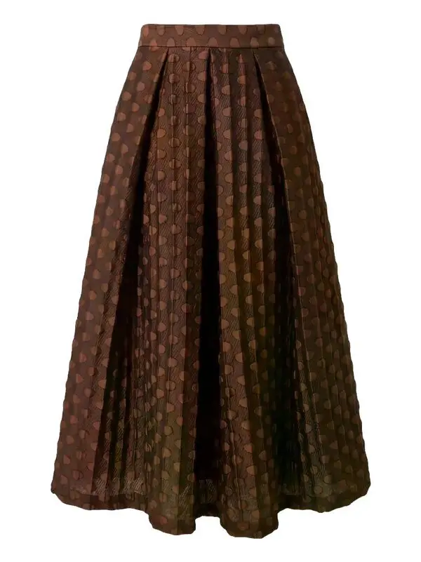 LUNATICA MILANO Pleated Polka-dot Midi Skirt - Brown